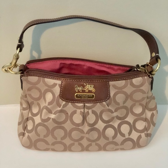 Bags | Authentic Brown Coach Bag With Pink Silk Interior | Poshmark